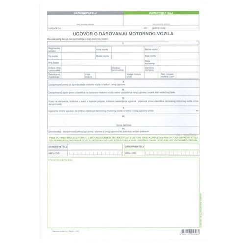 Obrazac Ugovor o darivanju motornog vozila